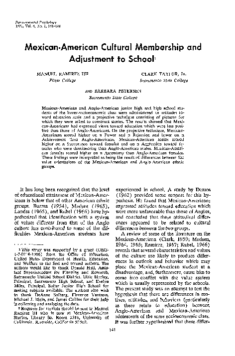 (PDF) Mexican-American cultural membership and adjustment to school