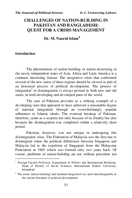(PDF) Challenges of Nation-Building in Pakistan and Bangladesh : Quest ...
