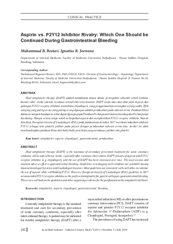 (PDF) Aspirin vs. P2Y12 Inhibitor Rivalry: Which One Can be Continued ...