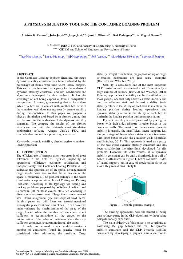 Pdf A Physics Simulation Tool For The Container Loading Problem
