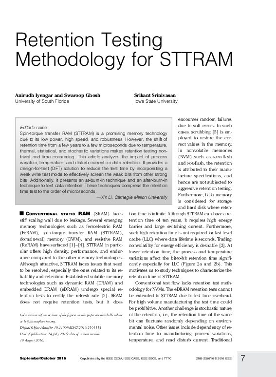(PDF) Retention Testing Methodology for STTRAM