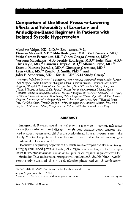 (PDF) Comparison of the blood pressure-lowering effects and tolerability of Losartan- and ...