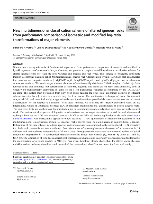 (PDF) New multidimensional classification scheme of altered igneous ...