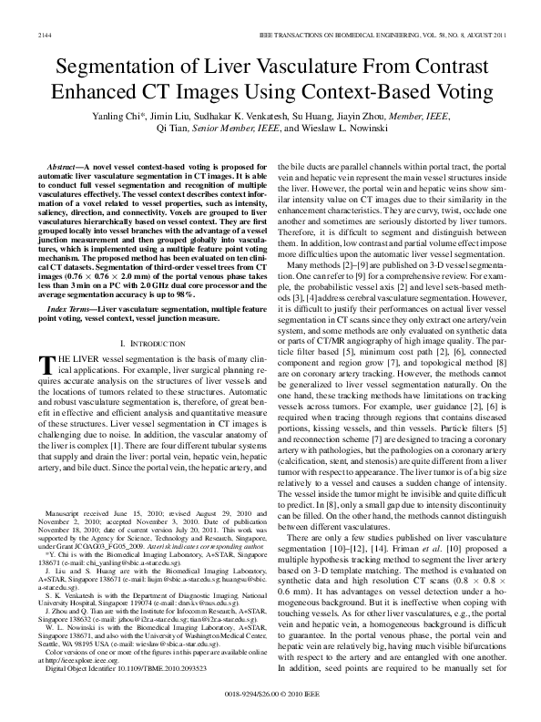 Pdf Segmentation Of Liver Vasculature From Contrast Enhanced Ct Images Using Context Based Voting