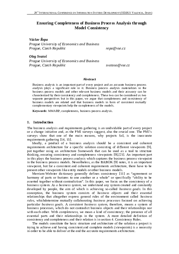(PDF) Ensuring Completeness of Business Process Analysis through Model Consistency | Václav Řepa ...
