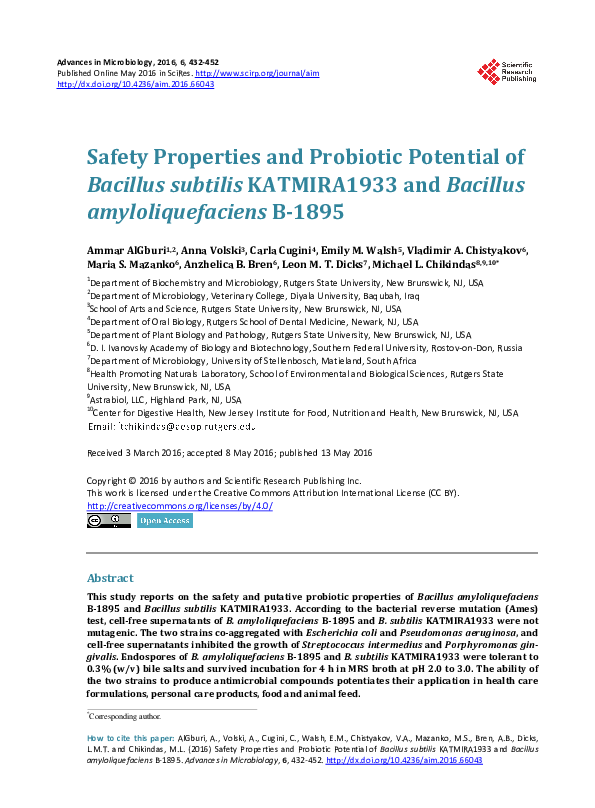 (PDF) Safety Properties and Probiotic Potential of Bacillus subtilis ...