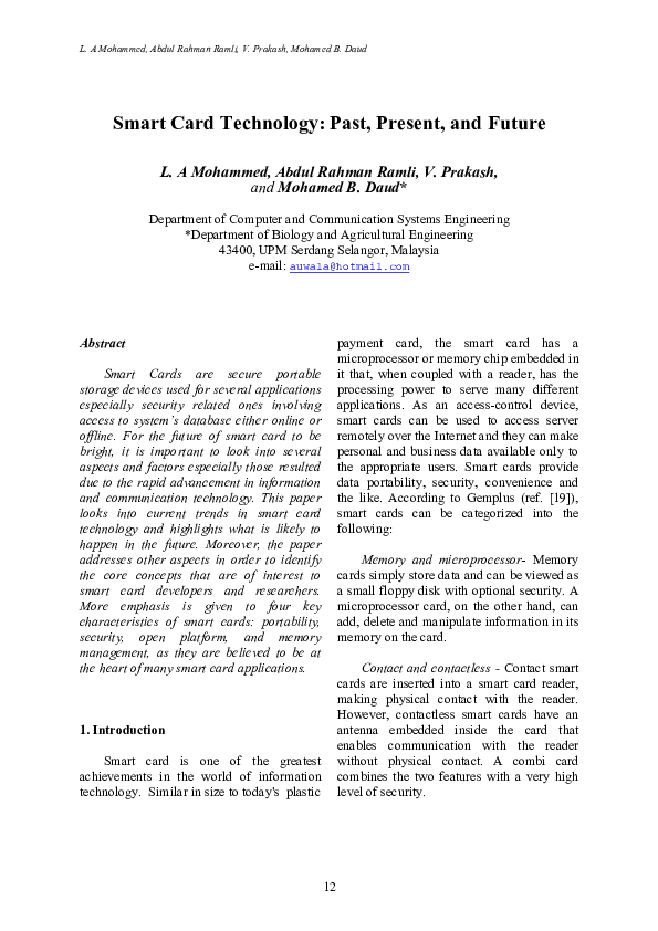 (PDF) Smart Card Technology: Past, Present, and Future