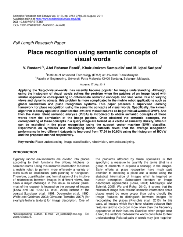 (PDF) Place recognition using semantic concepts of visual words