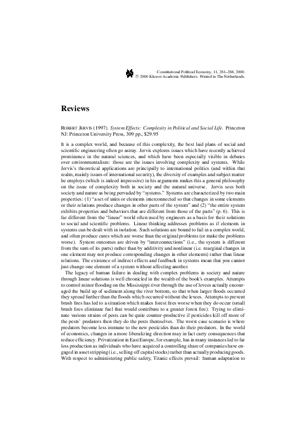 (PDF) Robert Jervis: System Effects: Complexity in Political and Social ...