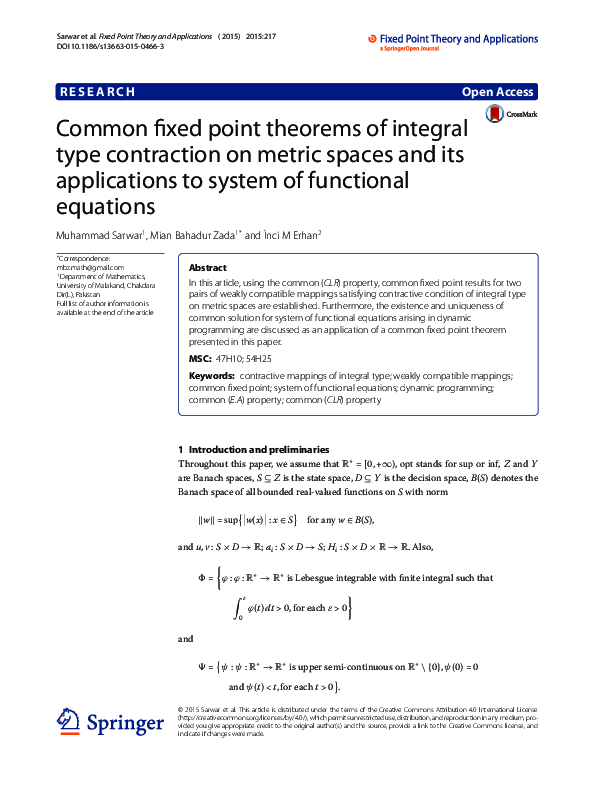 Pdf Common Fixed Point Theorems Of Integral Type Contraction On Metric Spaces And Its