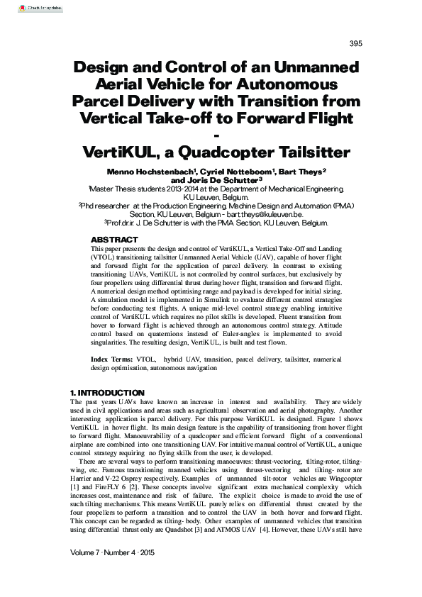 (PDF) Design and Control of an Unmanned Aerial Vehicle for Autonomous Parcel Delivery with ...