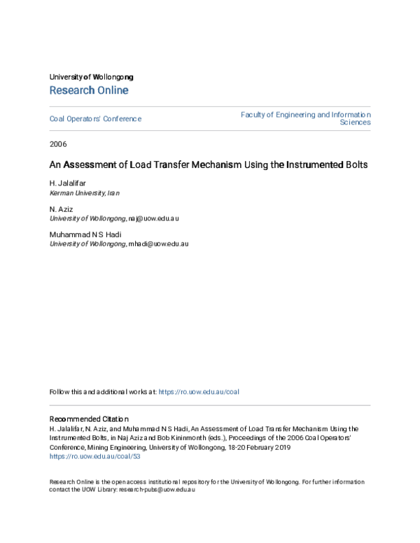 (PDF) An Assessment of Load Transfer Mechanism Using the Instrumented Bolts
