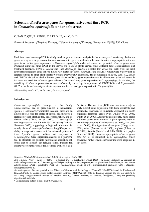 (PDF) Selection of reference genes for quantitative real-time PCR normalization in European ...