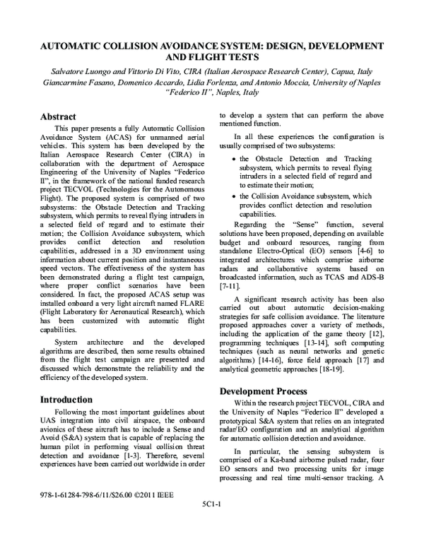Pdf Automatic Collision Avoidance System Design Development And