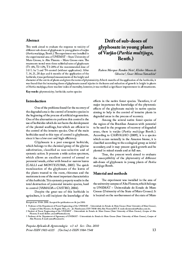 (PDF) Glyphosate Sub-Dose Effects on Parkia multijuga