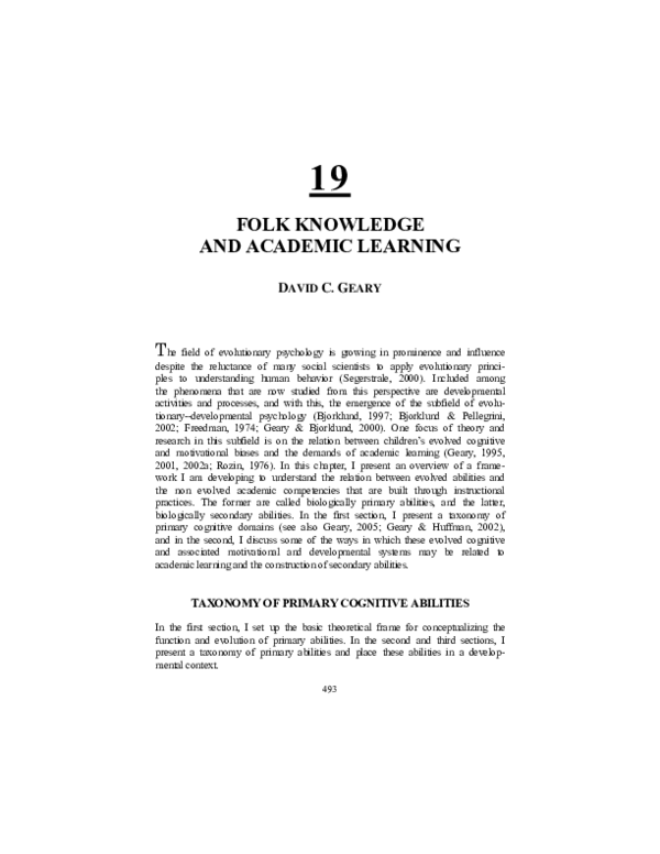 (PDF) Folk Knowledge and Academic Learning