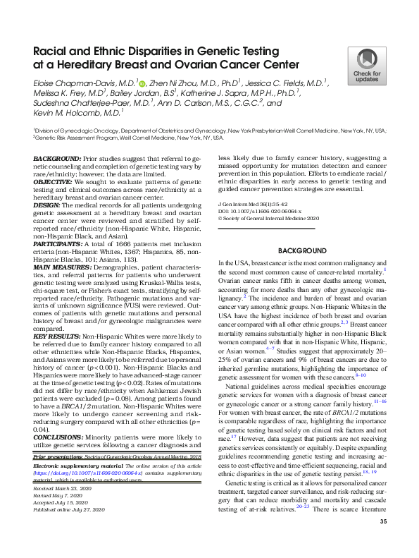 (PDF) Racial and Ethnic Disparities in Genetic Testing at a Hereditary ...