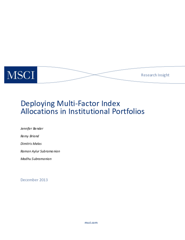 (PDF) Deploying Multi-Factor Index Allocations in Institutional Portfolios