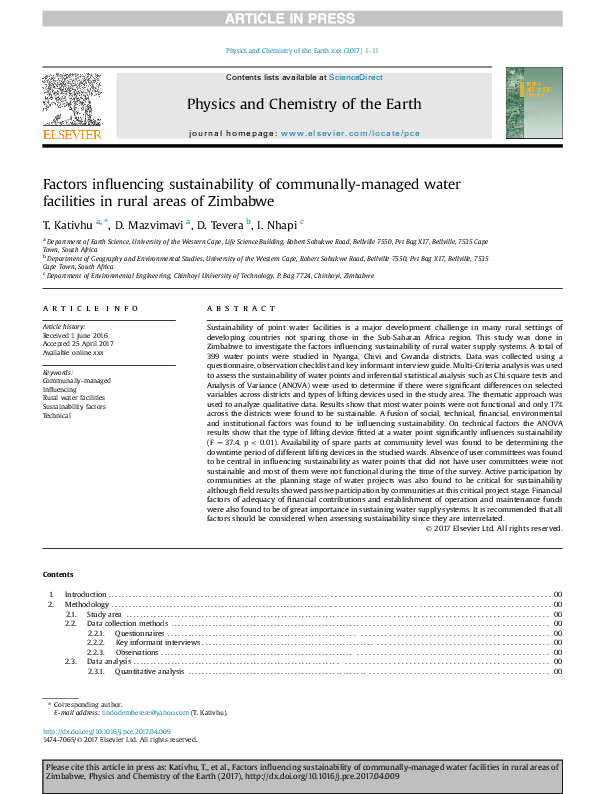 (PDF) Factors Influencing Sustainability Of Community-based Water ...