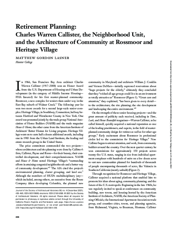 (PDF) Retirement Planning: Charles Warren Callister, the Neighborhood ...