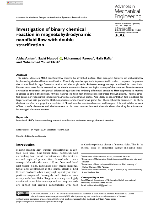 (PDF) Investigation of binary chemical reaction in magnetohydrodynamic nanofluid flow with ...
