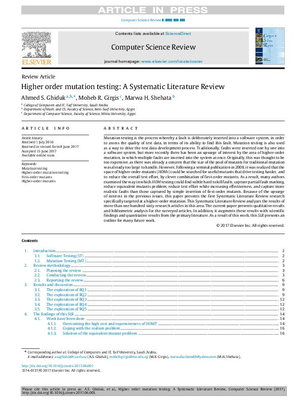 Pdf Higher Order Mutation Testing A Systematic Literature Review