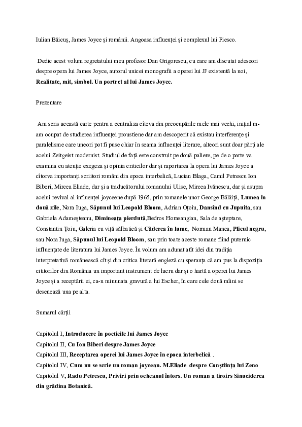 (DOC) Iulian Băicuș, James Joyce și autorii români