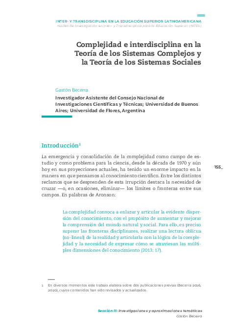 (PDF) Complejidad e interdisciplina en la Teoría de los Sistemas Complejos y la Teoría de los ...
