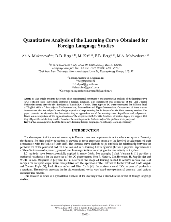(PDF) Quantitative analysis of the learning curve obtained for foreign ...