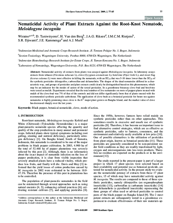 (PDF) Nematicidal Activity of Plant Extracts Against the Root-Knot Nematode, Meloidogyne incognita