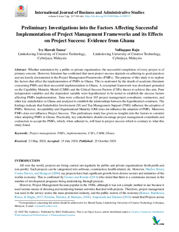 (PDF) Preliminary Investigations into the Factors Affecting Successful Implementation of Project ...