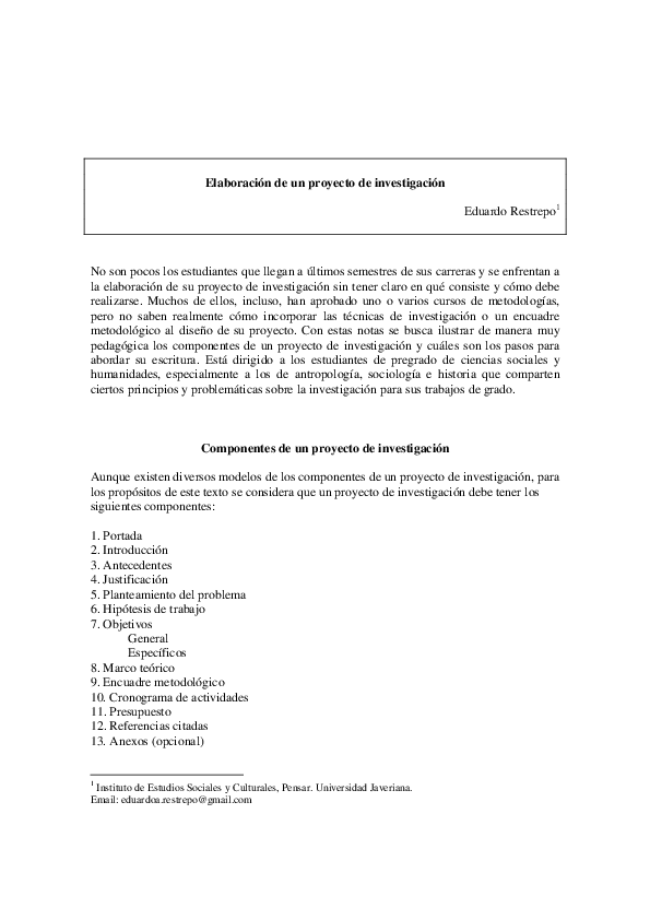 (PDF) Elaboración de un proyecto de investigación