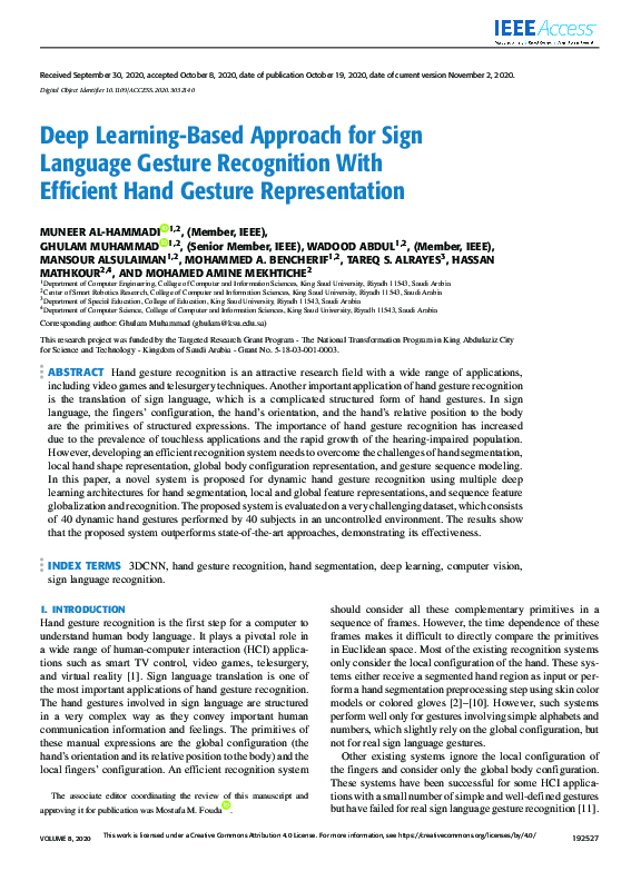 Pdf Deep Learning Based Approach For Sign Language Gesture Recognition With Efficient Hand