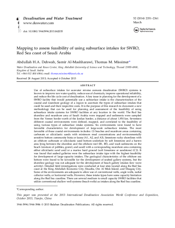 (PDF) Mapping to assess feasibility of using subsurface intakes for ...