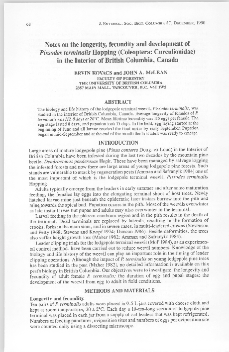 (PDF) Notes on the longevity, fecundity and development of Pissodes ...