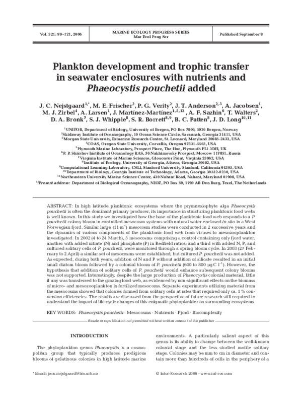 (PDF) Plankton development and trophic transfer in seawater enclosures ...