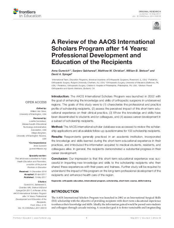 (PDF) A Review of the AAOS International Scholars Program after 14 ...