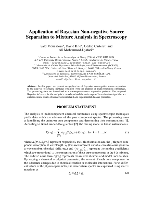(PDF) Bayesian Non-negative Source Separation for Spectral Mixture Analysis