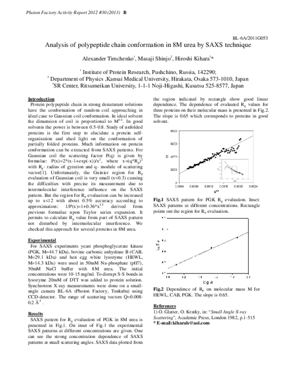 (PDF) Analysis of polypeptide chain conformation in 8M urea by SAXS ...