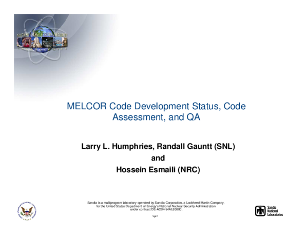 (PDF) MELCOR Code Development Status Code Assessment and QA