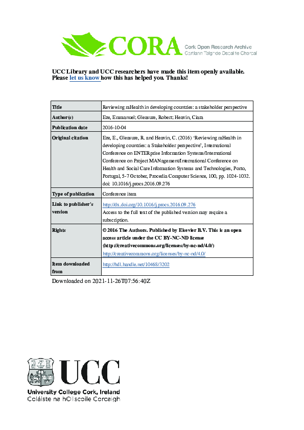 (PDF) Reviewing mHealth in Developing Countries: A Stakeholder Perspective