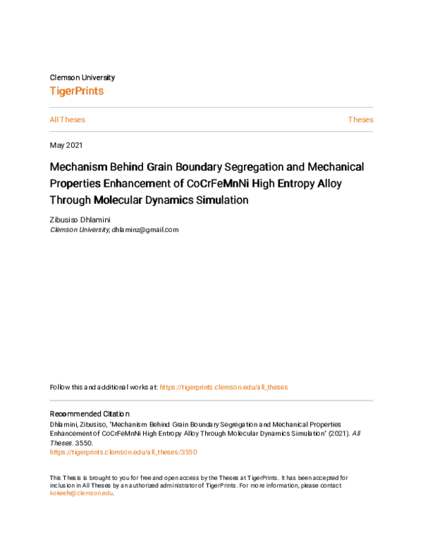 (PDF) Mechanism Behind Grain Boundary Segregation and Mechanical Properties Enhancement of ...