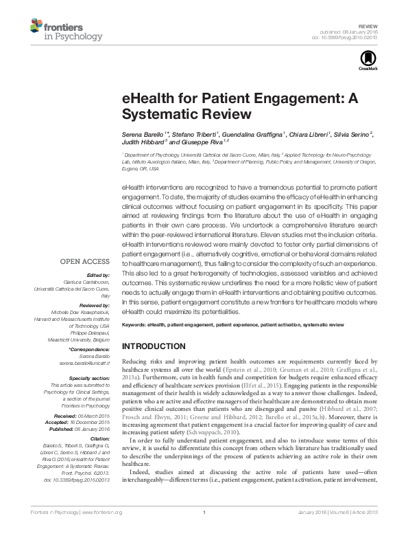 (PDF) eHealth for Patient Engagement: A Systematic Review