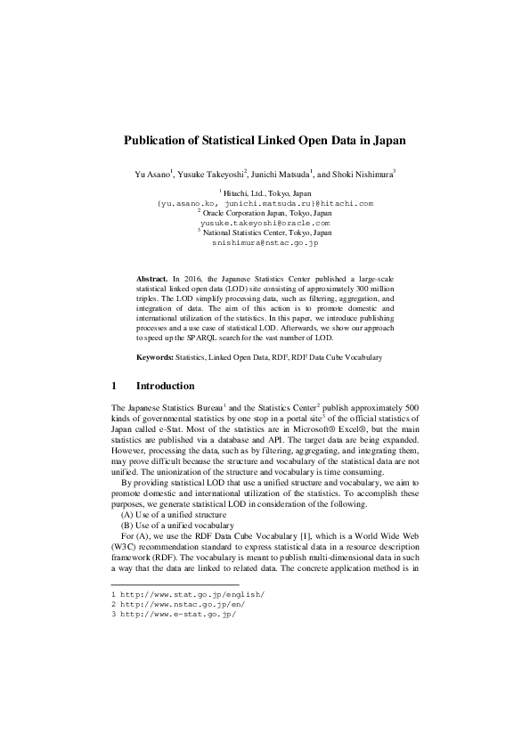 (PDF) Publication of Statistical Linked Open Data in Japan