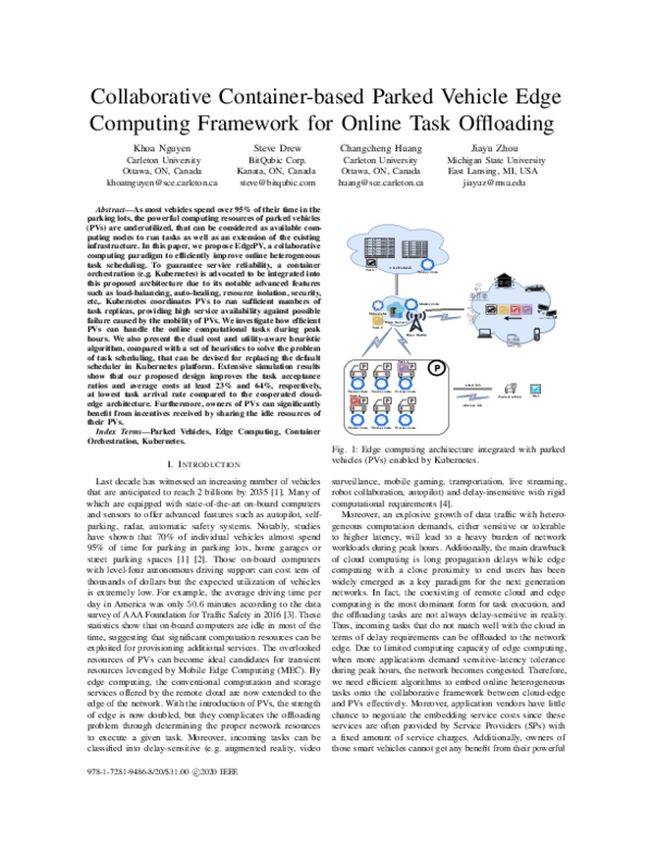 Pdf Collaborative Container Based Parked Vehicle Edge Computing Framework For Online Task
