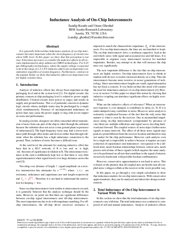 Pdf Inductance Analysis Of On Chip Interconnects [deep Submicron Cmos]