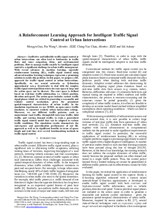 Pdf A Reinforcement Learning Approach For Intelligent Traffic Signal Control At Urban