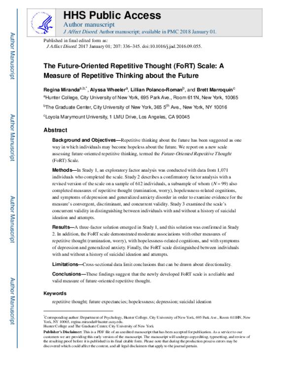 (PDF) The future-oriented repetitive thought (FoRT) scale: A measure of ...