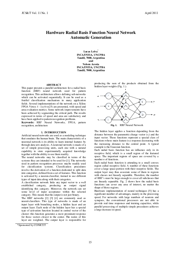 (PDF) Hardware Radial Basis Function Neural Network Automatic Generation