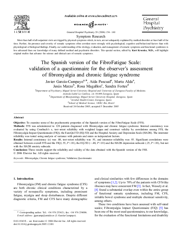 (PDF) The Spanish version of the FibroFatigue Scale: validation of a ...